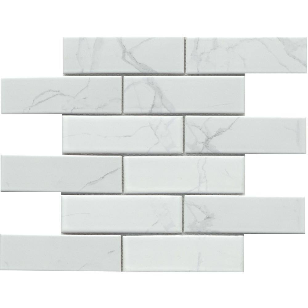 EMSER TILE Elegan Calacata 11 in. x 12 in. Rectangular, Offset Matte ...