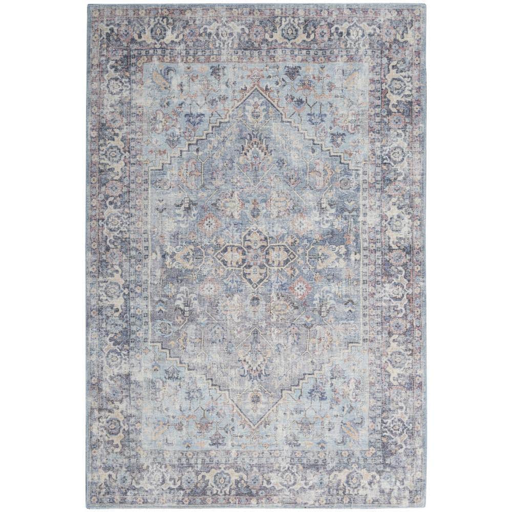 HomeRoots Light Grey and Blue 4 ft. x 6 ft. Oriental Power Loom ...