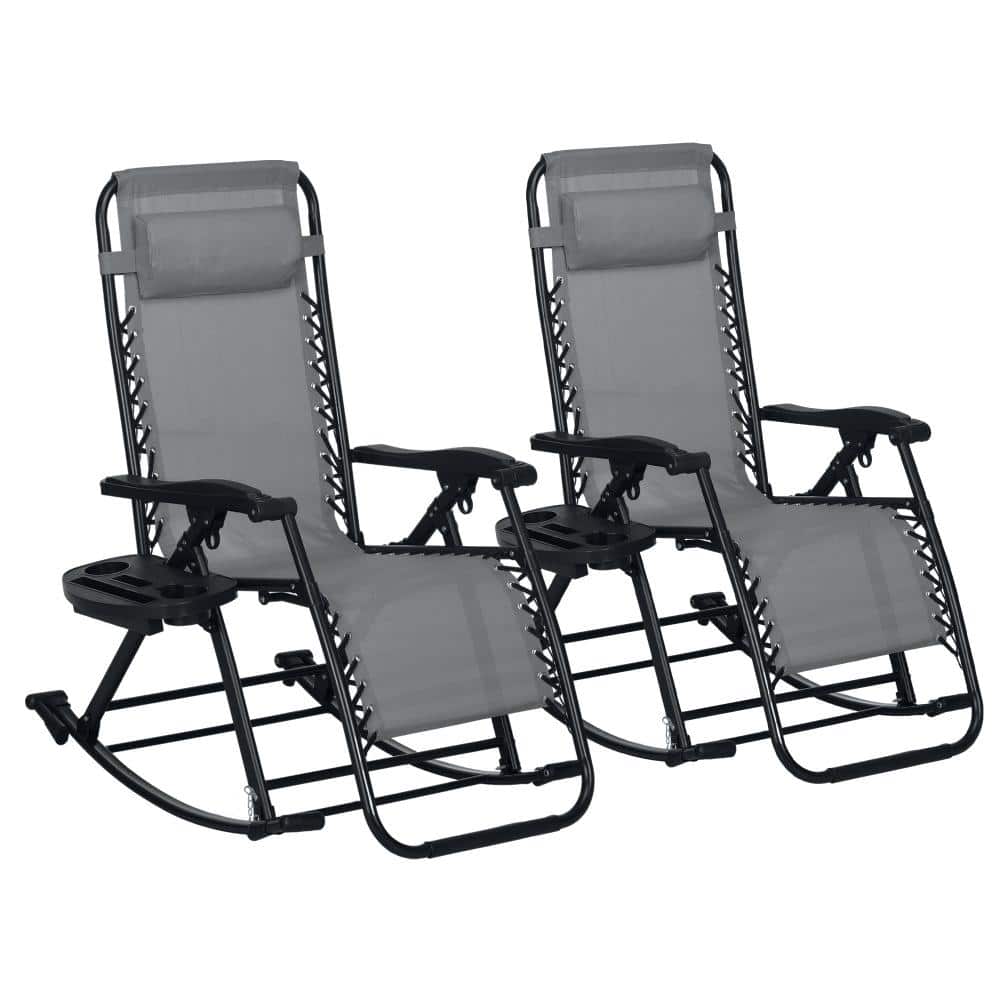 ITOPFOX Gray Steel Outdoor Rocking Chair 2-Pieces, Foldable Reclining ...