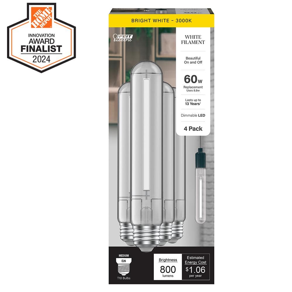Feit Electric 60W Equivalent T10L Dimmable Straight White Filament ...