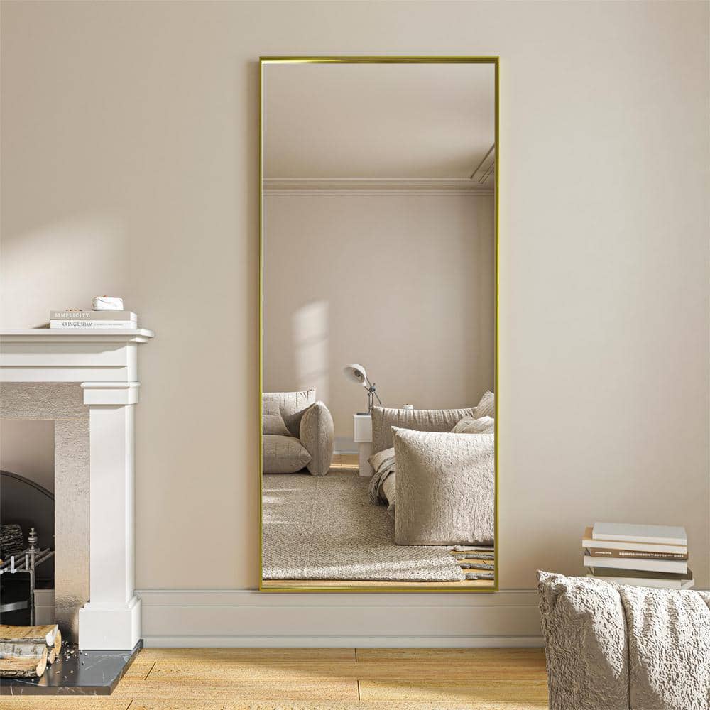 ORGANNICE 32 in. W x 72 in. H Gold Aluminum Rectangle Framed Tempered ...