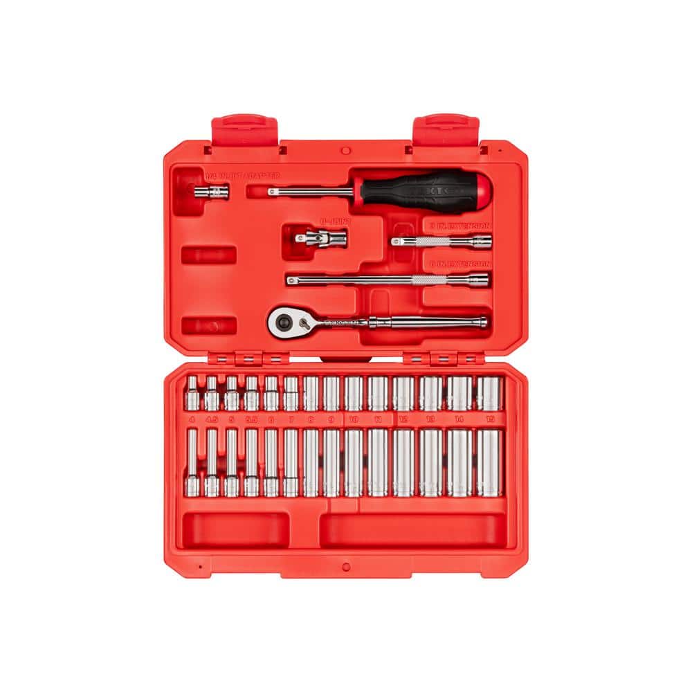 TEKTON 1/4 in. Drive 6-Point Socket and Ratchet Set, 34-Piece (4-15 mm ...