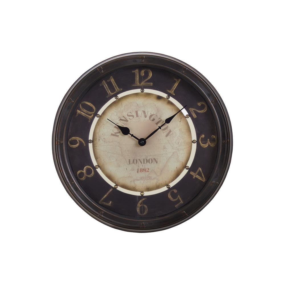 16 in. Round Transitional Antique Brown Analog Wall Clock CKJY2514-AB ...