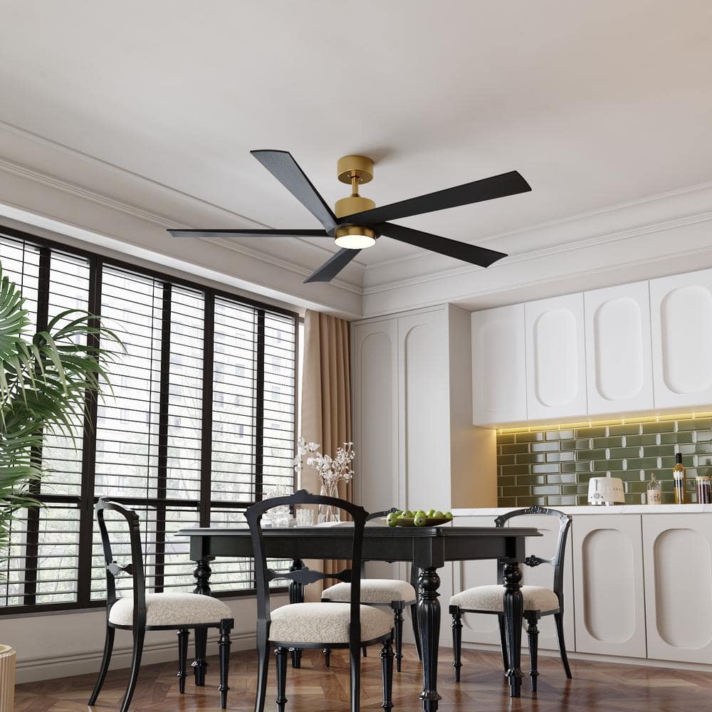 FUFU&GAGA 64 in. Integrated LED Gold Housing Ceiling Fan with Light Kit ...