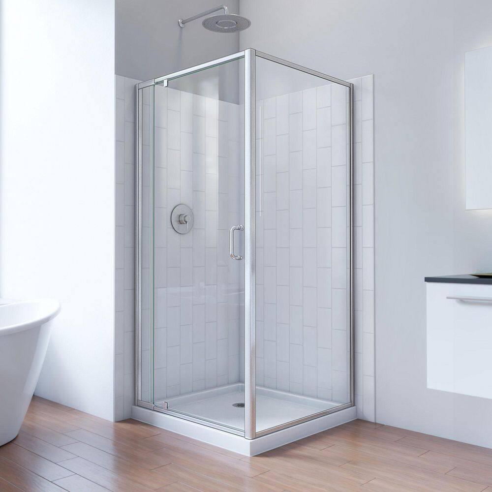 DreamLine 32 in. D x 32 in. W x 78 3/4 in. H Pivot Semi-Frameless Shower Enclosure Base and ...