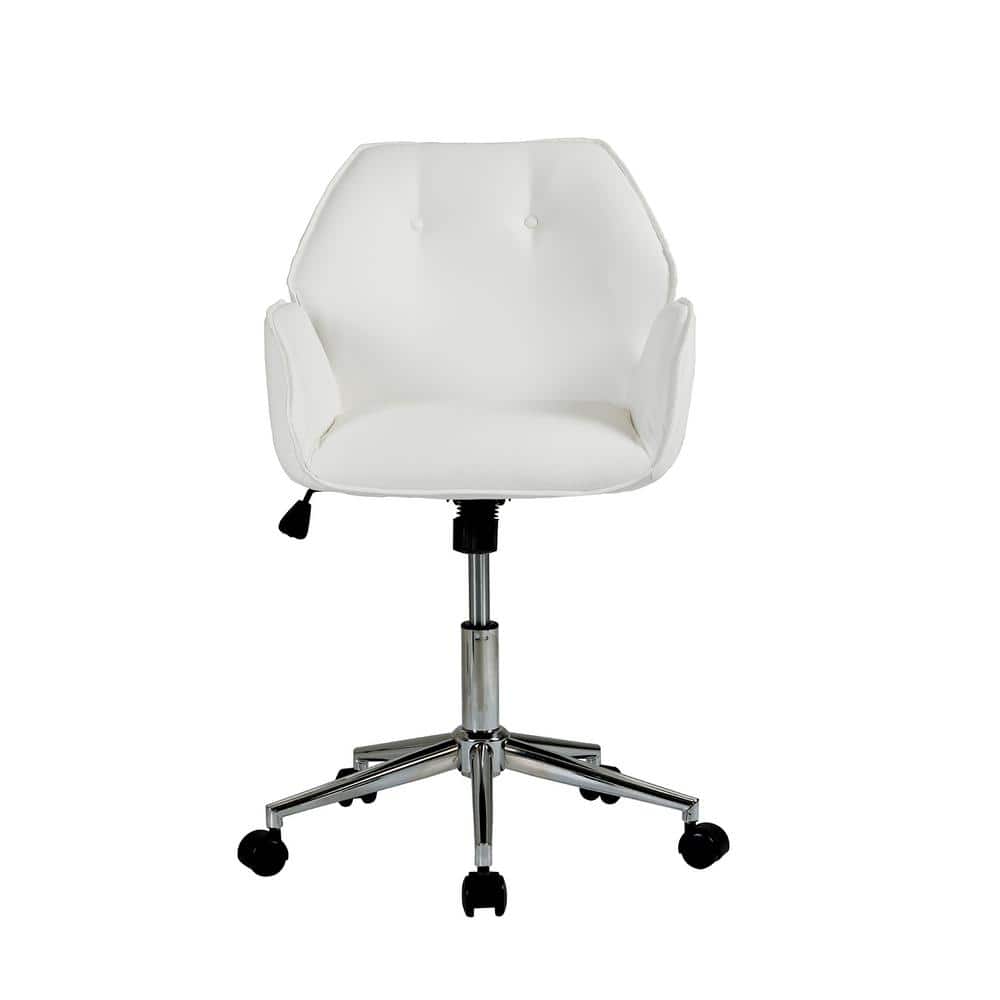 White PU Faux Leather Office Lounge Chair Ergonomic Mid Back Computer ...