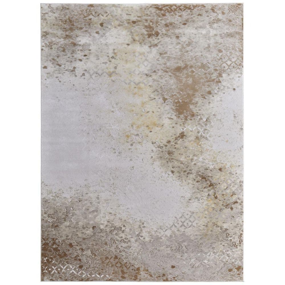 HomeRoots 10 X 13 Tan, Ivory Abstract Area Rug 2000565867 - The Home Depot
