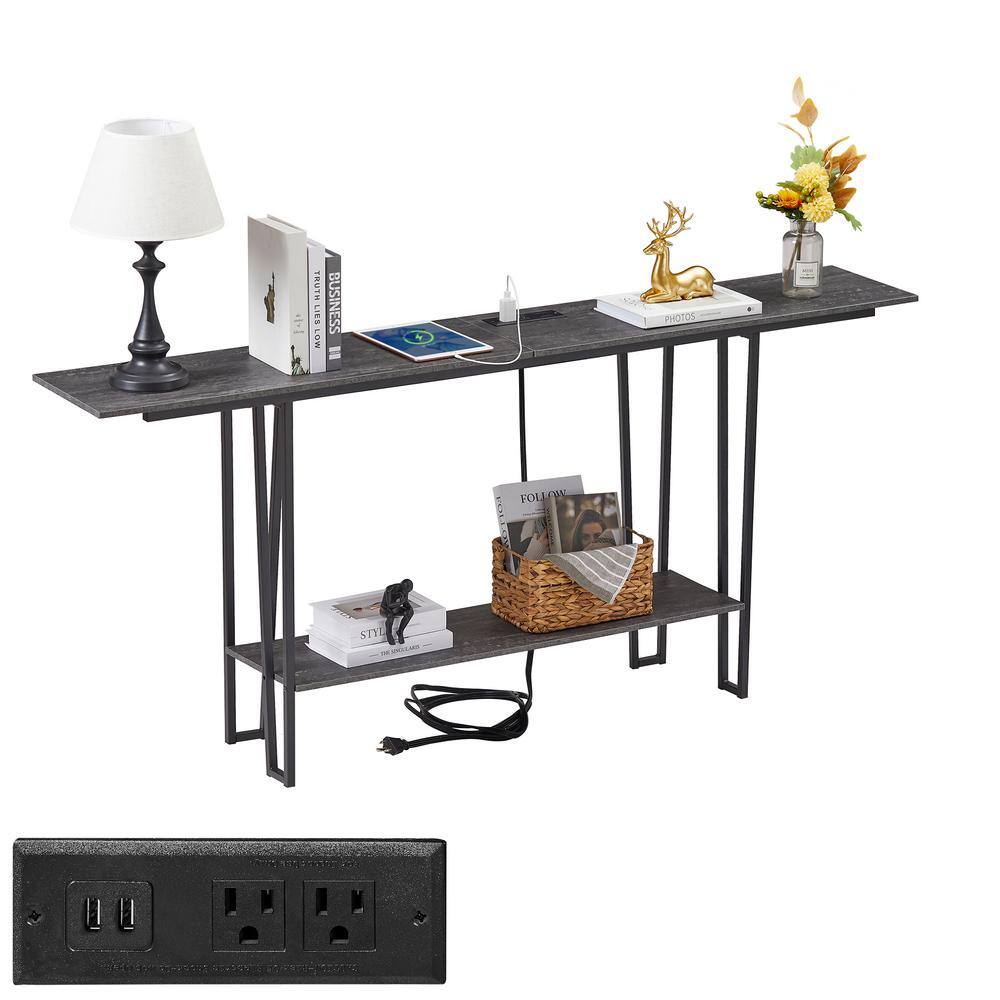 VECELO Modern Narrow Console Tables 70.8 in. L Rectangle Wood Console ...