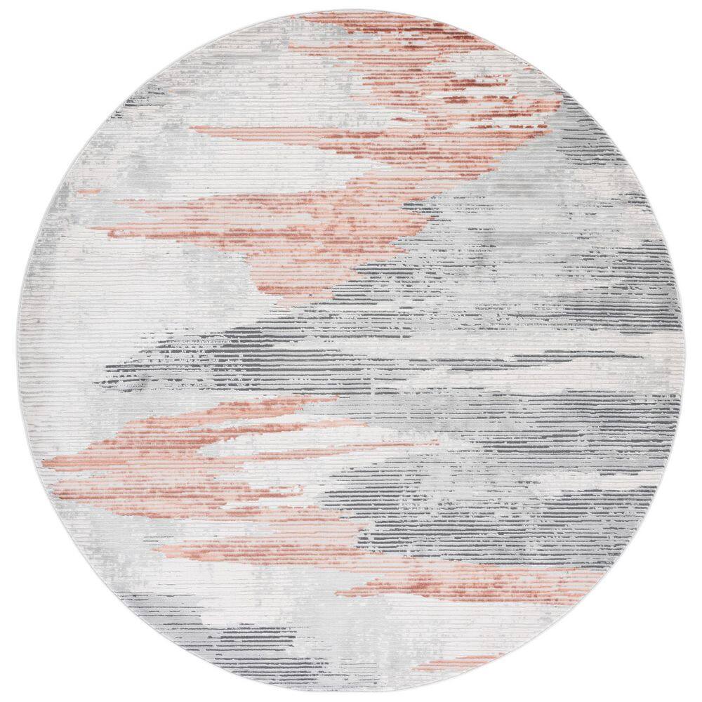 SAFAVIEH Invista 7 ft. x 7 ft. Light Gray/Rust Striped High-Low Round ...