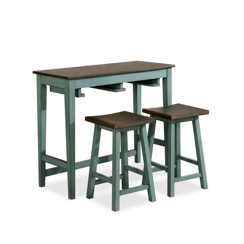 Furniture of America Reggish 3-Piece Antique Teal Counter Dining Table ...