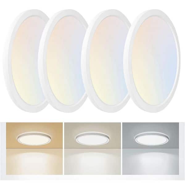 KOAOEIRS 12 in. Round White 28-Watt LED Flush Mount Ceiling Light 3000K ...
