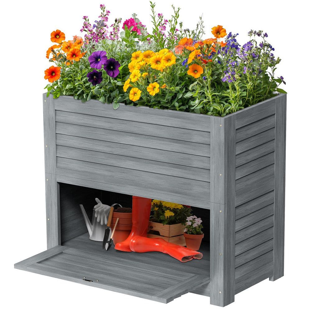 ABORON Raised Garden Bed with Storage 34 in. x 18 in. x 30 in. Wood ...