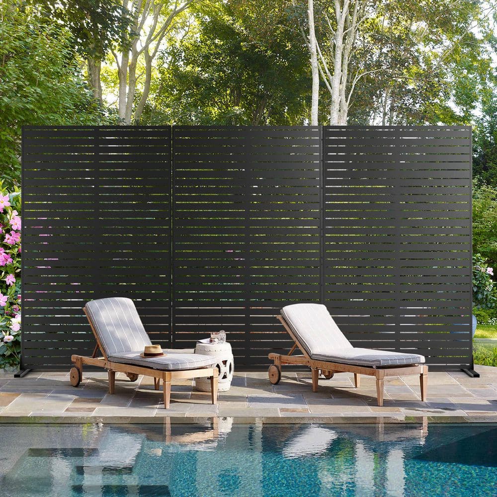 TUYOHW 44 in. W x 71 in. H Black Metal Privacy Screen-Decorative ...
