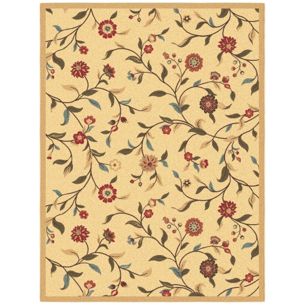 Ottomanson Ottohome Collection Non-Slip Rubberback Floral Leaves 5x7 ...
