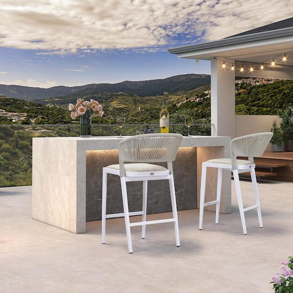 PURPLE LEAF Modern Aluminum Low Back Rattan Counter Height Outdoor Bar ...