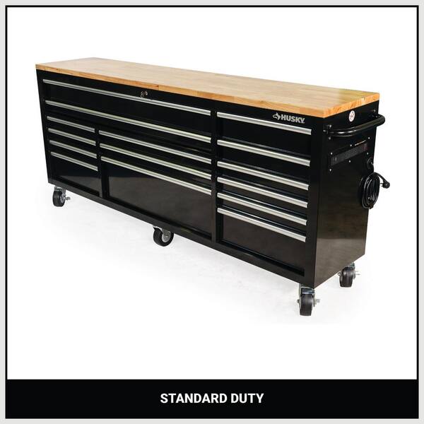 Husky 84 in. W 18 in. D 15-Drawer Mobile Workbench with Wood Top in ...