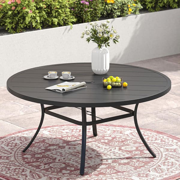 Zeus & Ruta 53 in. Round Metal Outdoor Dining Table with Adjustable ...