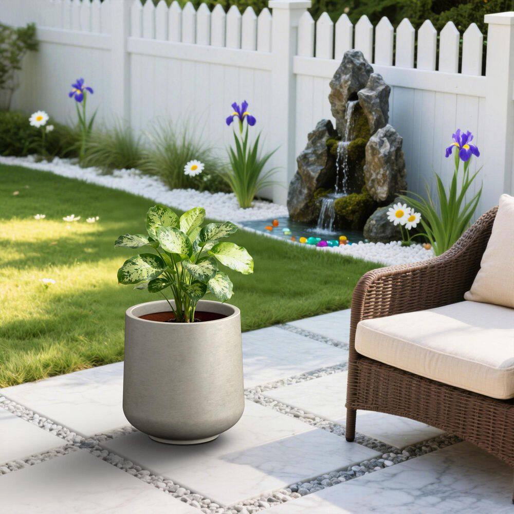 DurX-litecrete 15.3 in.W x 17.3. in.H Concrete Large Tall Round Flower ...