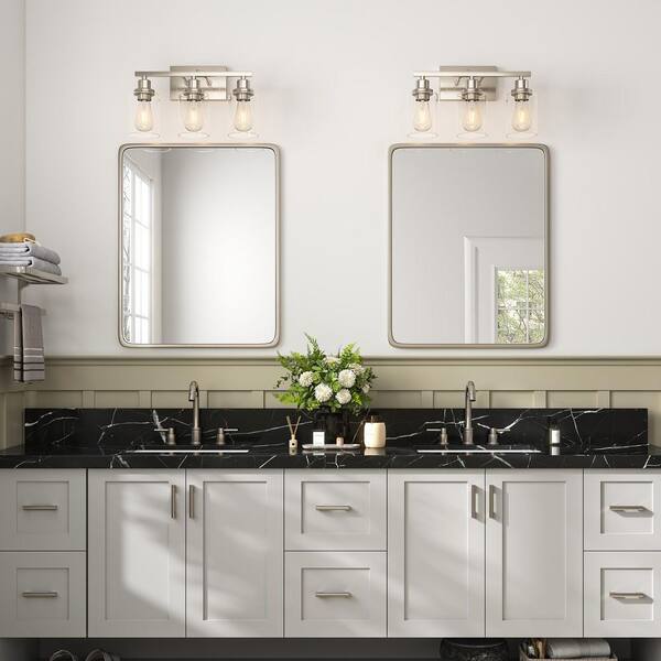 Merra 16.9 in. 3-Light Brushed Nickel Vanity Light with Clear Glass ...