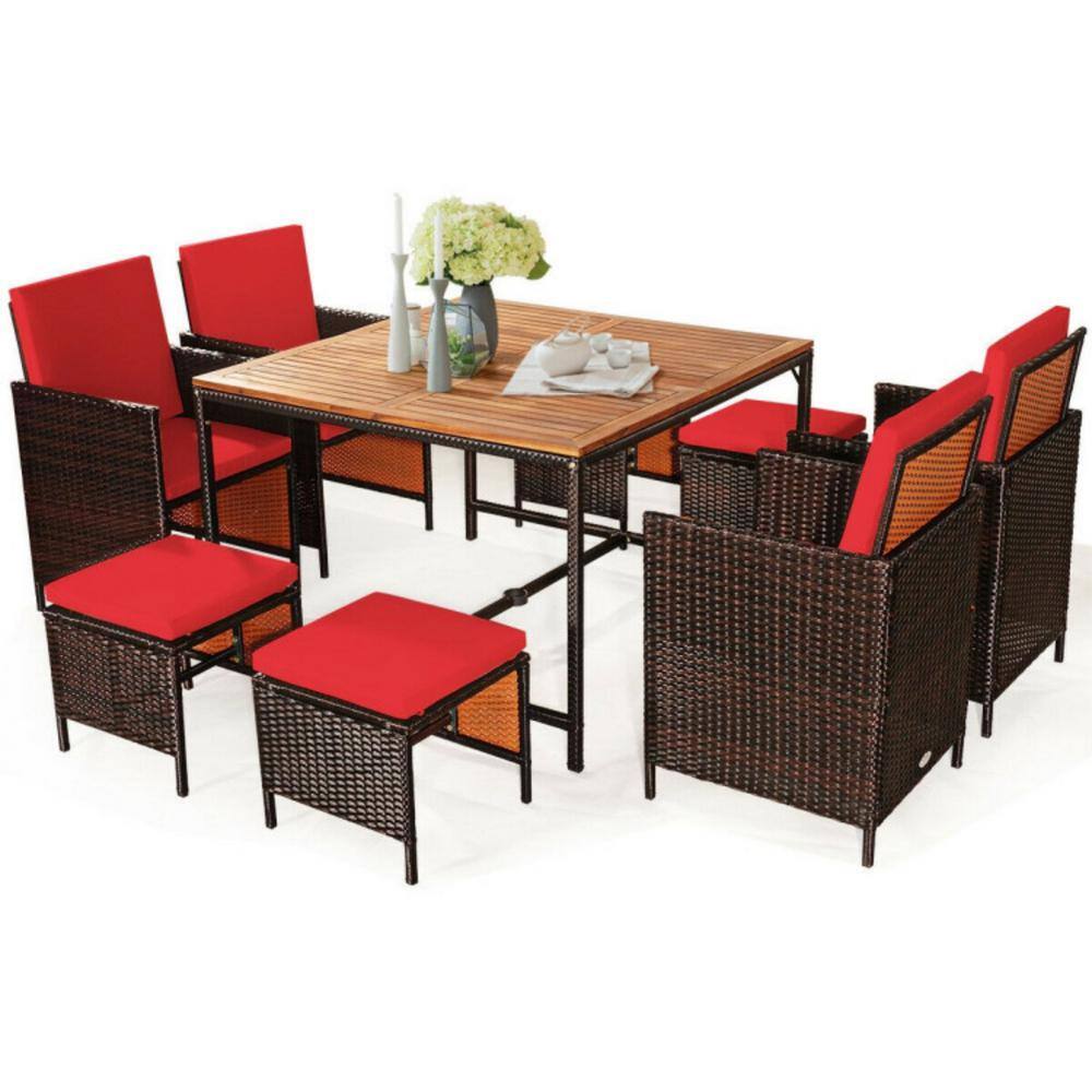 Clihome 9-Piece Wicker Outdoor Dining Set Patio Rattan Chairs Set with ...