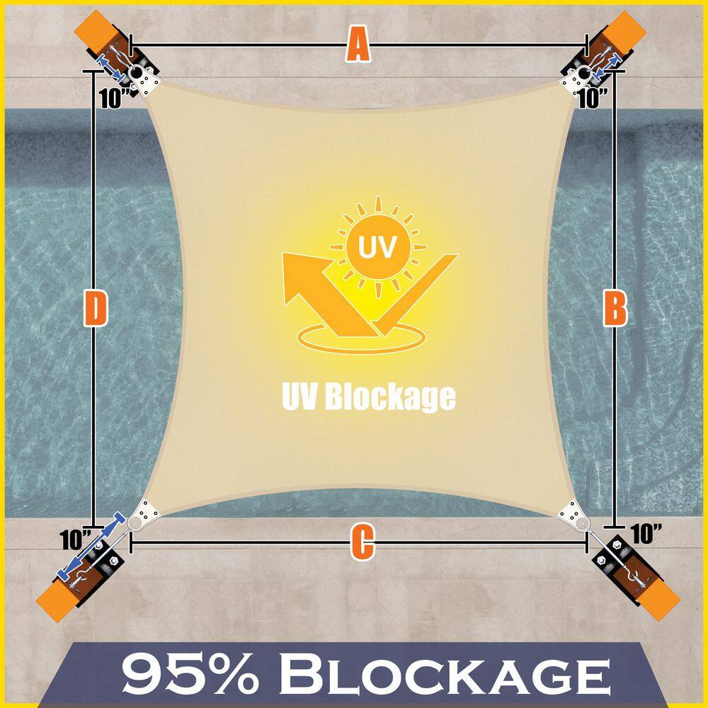 Super Ring 16 ft. x 20 ft. Sun Shade Sail with Hardware Kit-Beige SK ...