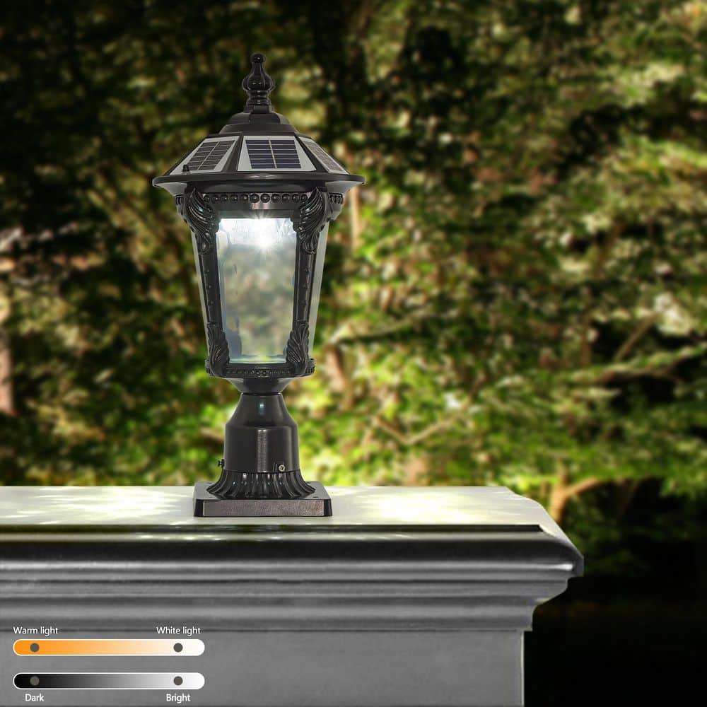 AUTMOON Solar LED Column Headlight, Vintage Style with Remote Control ...