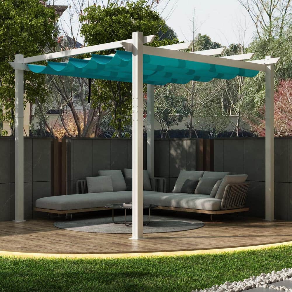 PURPLE LEAF 10 ft. W x 10 ft. D Outdoor White Aluminum Pergola with ...