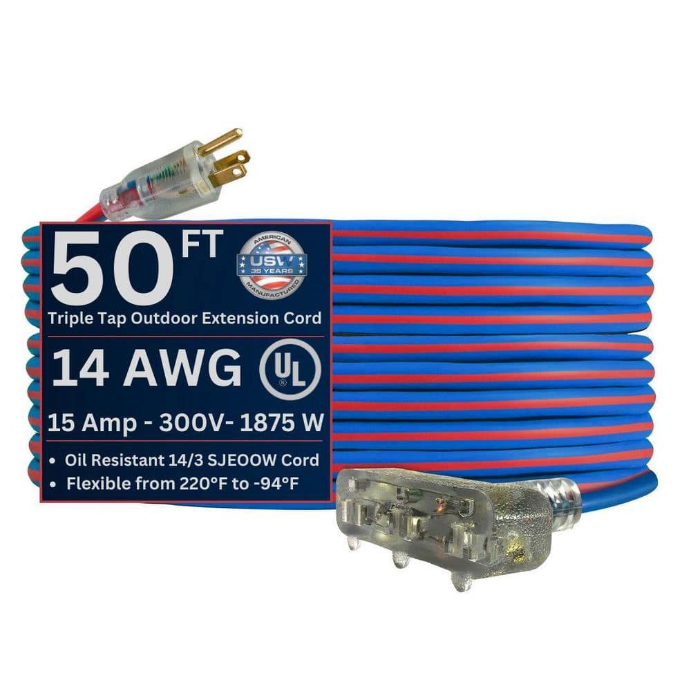 US Wire and Cable Extreme 50 ft. 14 / 3 Indoor/Outdoor Cold Weather ...