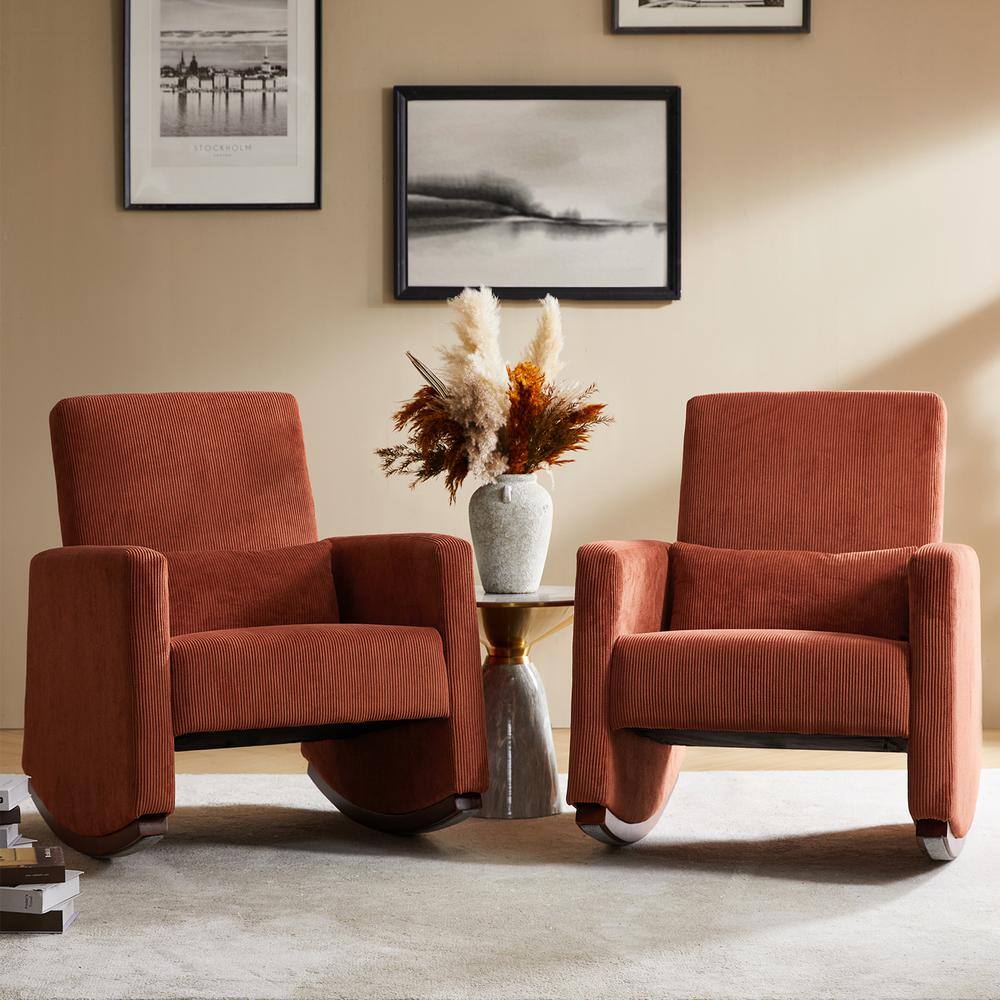 JAYDEN CREATION Don Rust Solid Wood Rocking Chair with Polyester ...