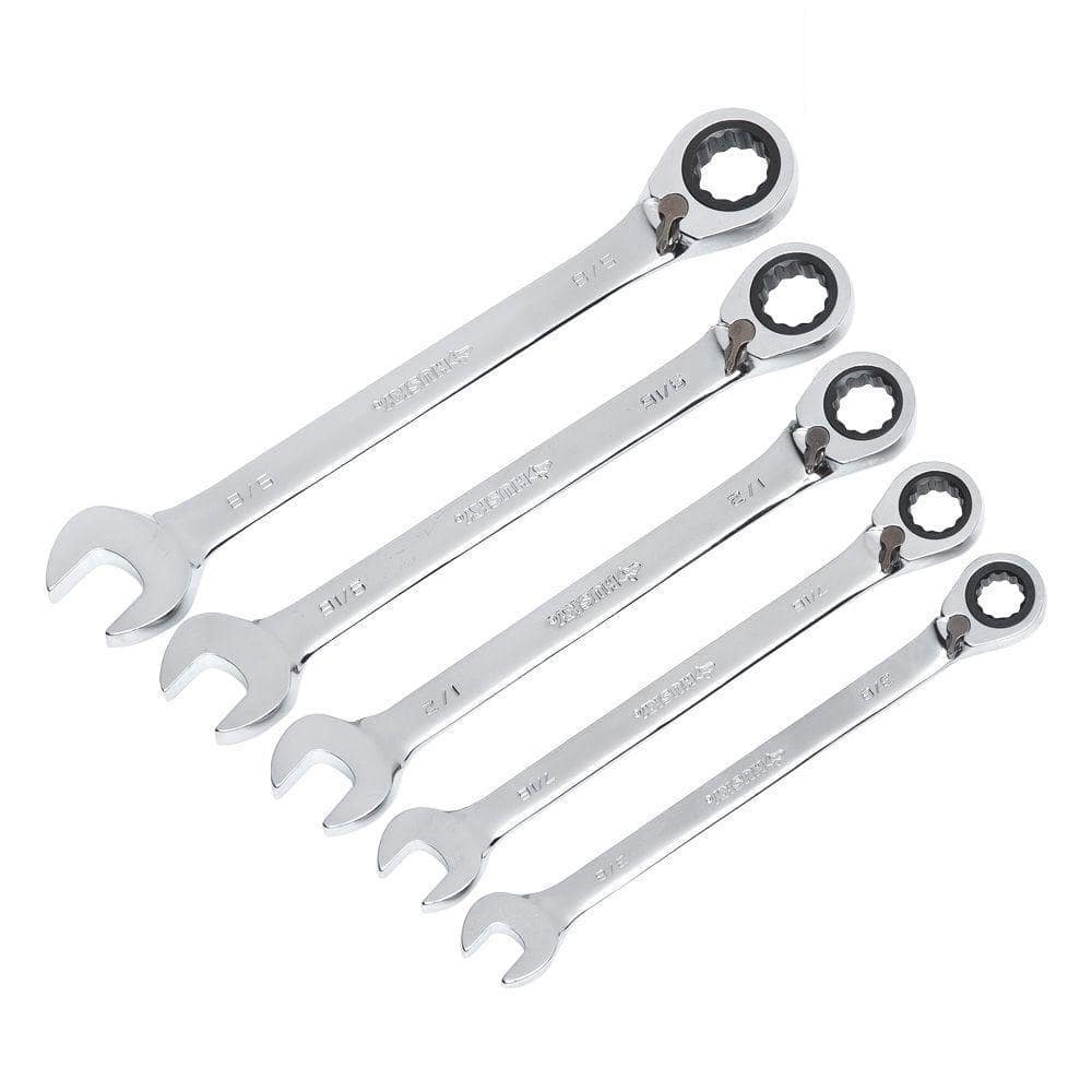 Husky SAE Ratcheting Reversible Combination Wrench Set (5-Piece ...