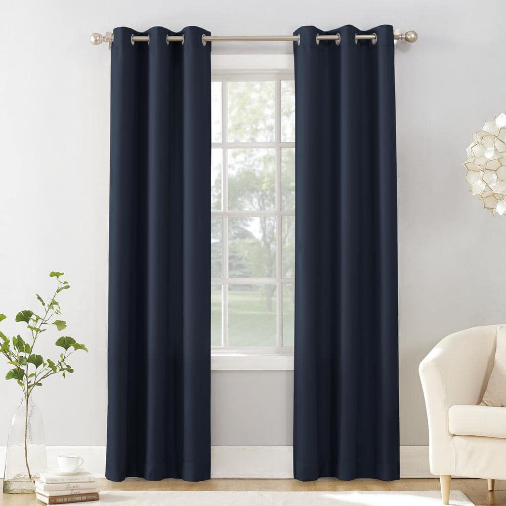 Sun Zero Valerie Heathered Texture Navy Polyester 40 in. W x 84 in. L ...