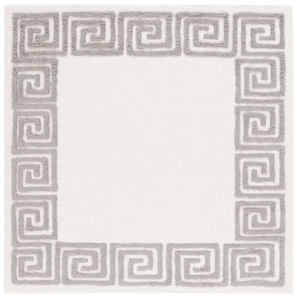 SAFAVIEH Metro 6 ft. x 6 ft. Ivory/Gray Meander Border Square Area Rug ...