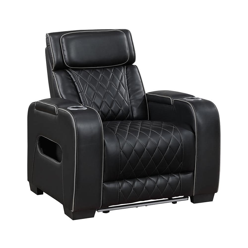 Lazzara Clumber Black Faux Leather Power Recliner with Power Headrest ...