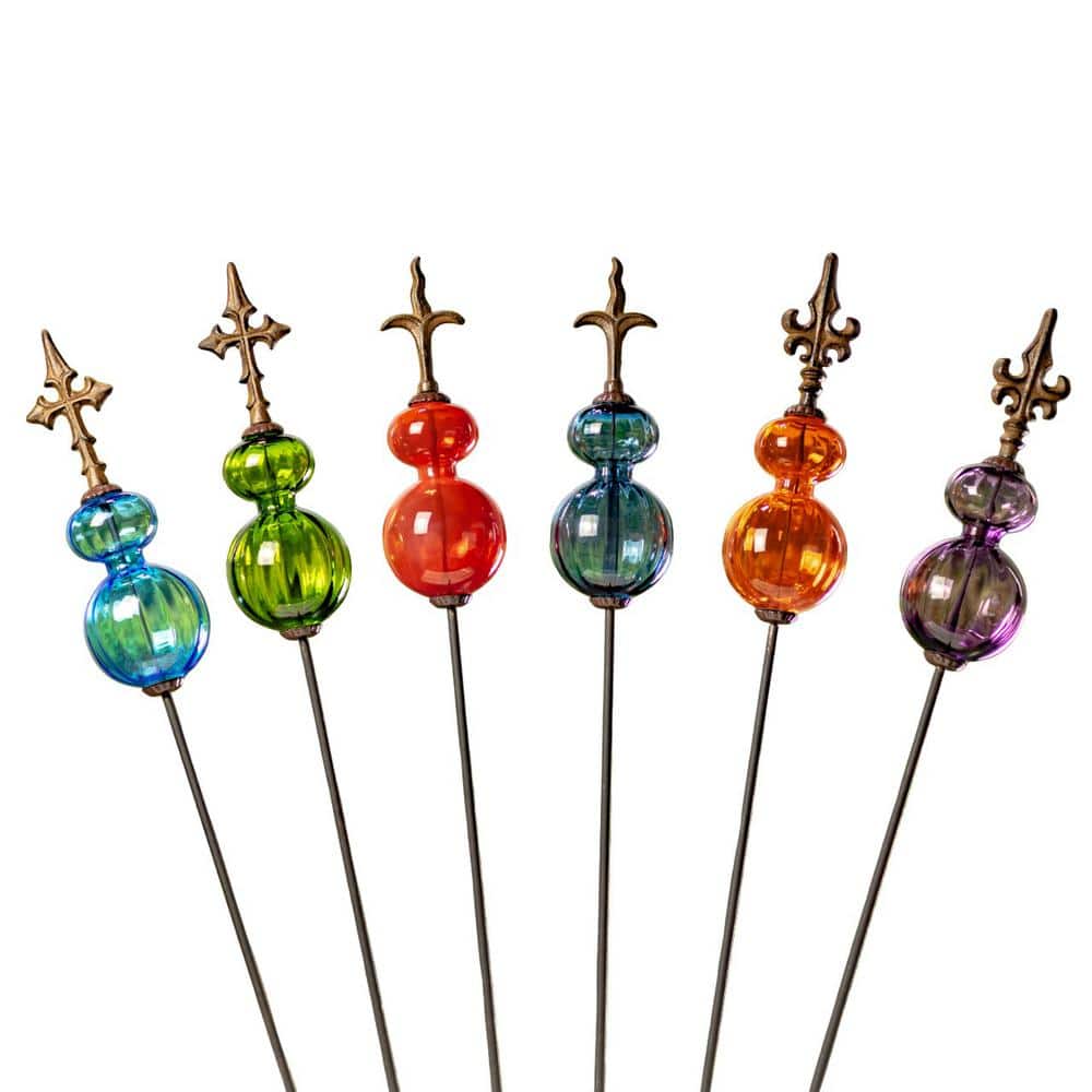 Zaer Ltd. International Set of 6-Glass Globe Garden Stakes in Assorted ...