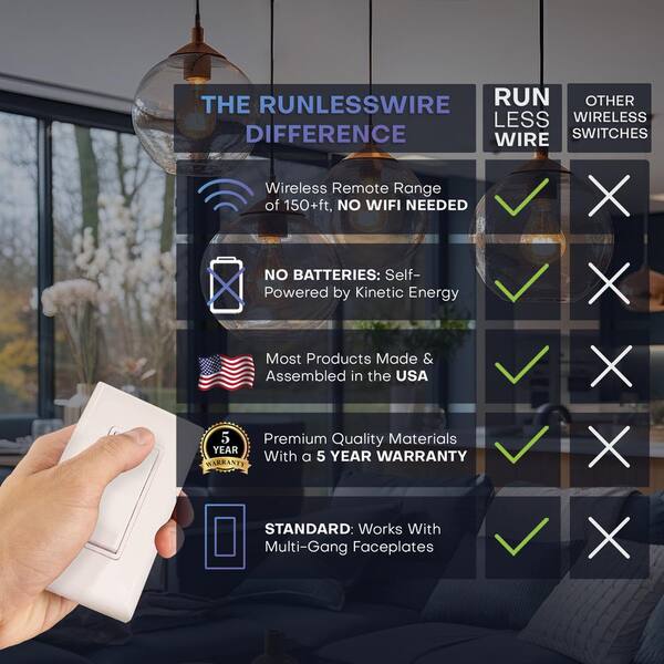 Battery Ceiling Light Wireless Light Switch & Receiver Kit - No ...