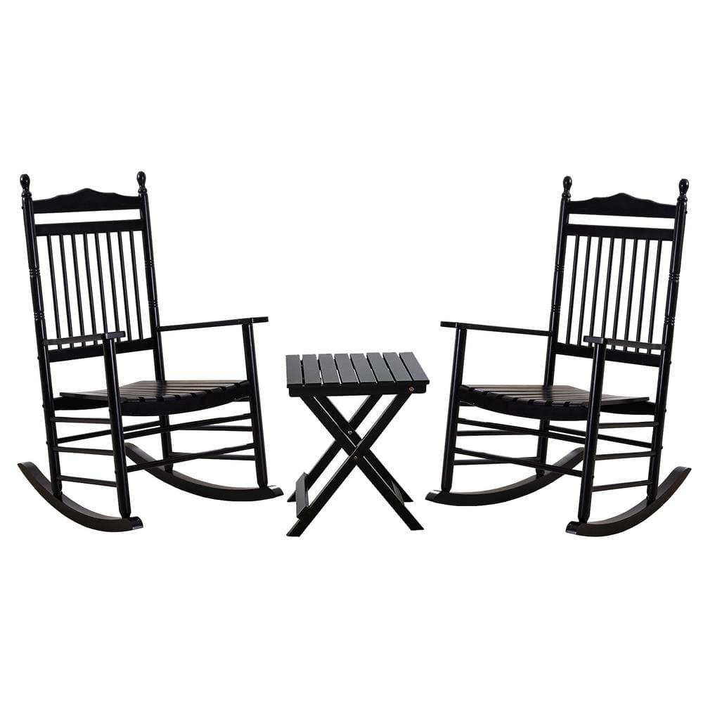 BplusZ Black Wood Outdoor Rocking Chair with Small Foldable Side Table ...