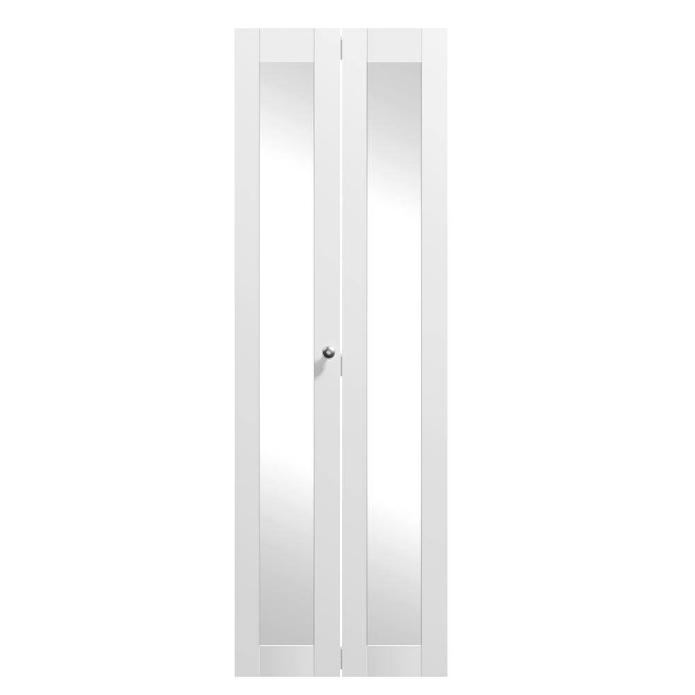 TENONER 24 in. x 80 in. White, MDF, Full Lite Mirrored Glass PVC ...