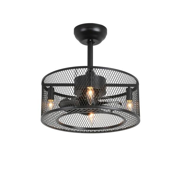 FANNEHONNE 18 in. Black Farmhouse Ceiling Fan with Light Cage Enclosed ...