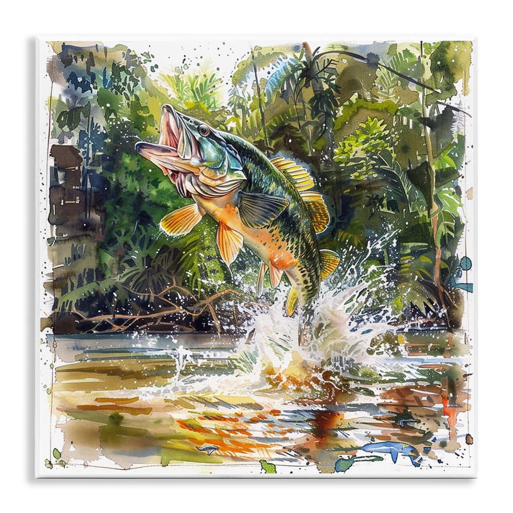 Stupell Industries Jumping Bass Fish by LSR Design Studio Unframed Animal Graphic Art Print 12 ...
