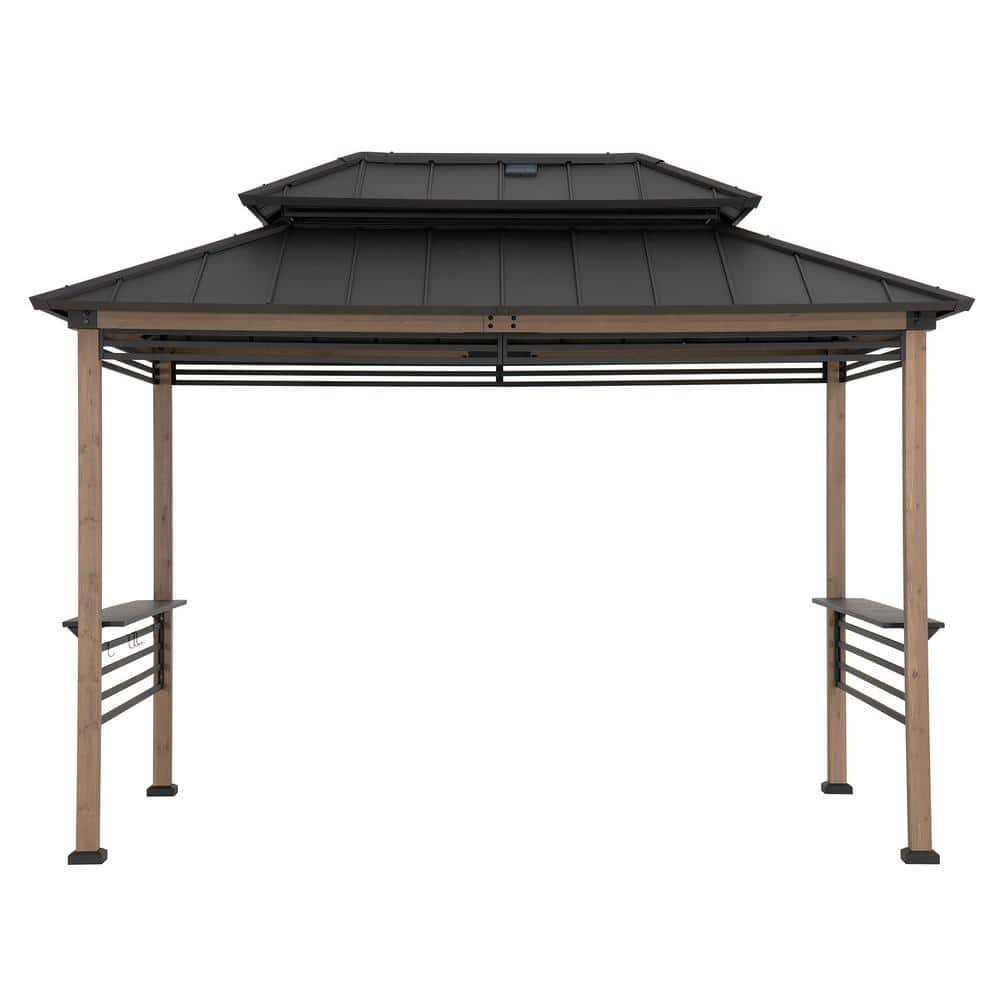 Sunjoy 8 ft. x 12 ft. Hammered Brown Aspen Cedar Framed Grill Gazebo ...