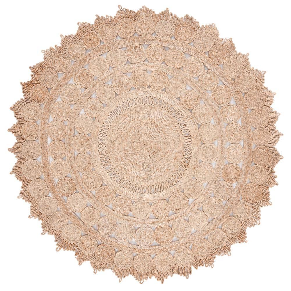 SAFAVIEH Natural Fiber Beige 6 ft. x 6 ft. Woven Floral Round Area Rug ...