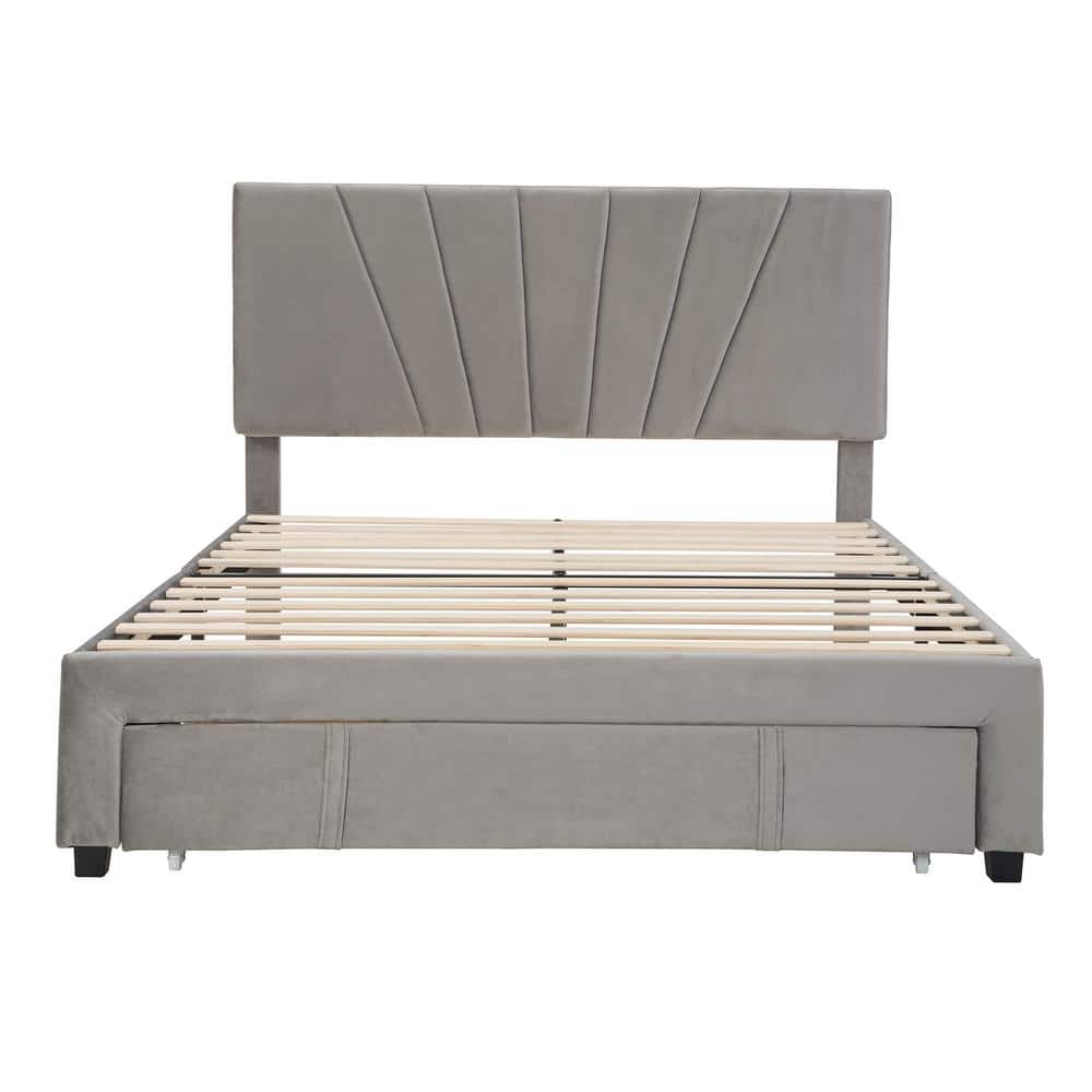 VERYKE Gray MDF and Particle Board Frame Queen Platform Bed with Drawe ...