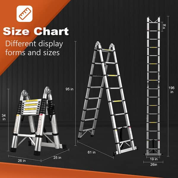 Aluminum extension ladder 16.5 ft heavy duty telescoping extension ladder with support bar store