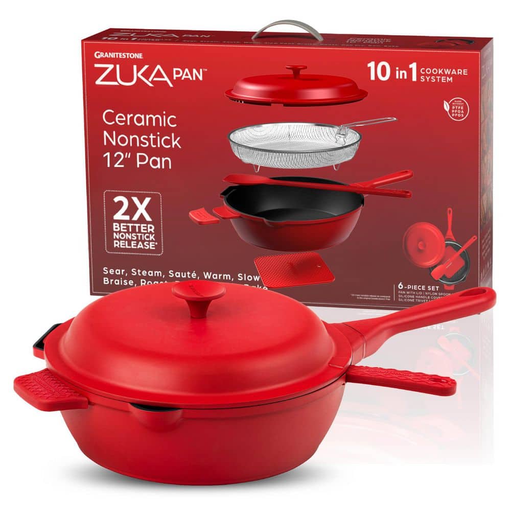 GRANITESTONE Zuka Everyday Pan 4.25 qt. Ceramic 10 in 1 Nonstick Multi ...