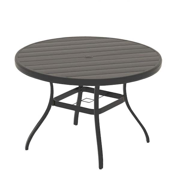 Tenleaf 52 in. Metal Outdoor Dining Table Patio Table w/ Umbrella Hole ...