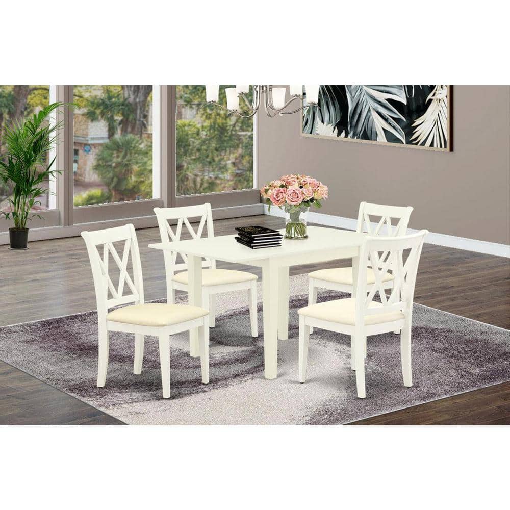 East West Furniture 5-Piece Linen White Finish Solid Wood Top-Dining ...