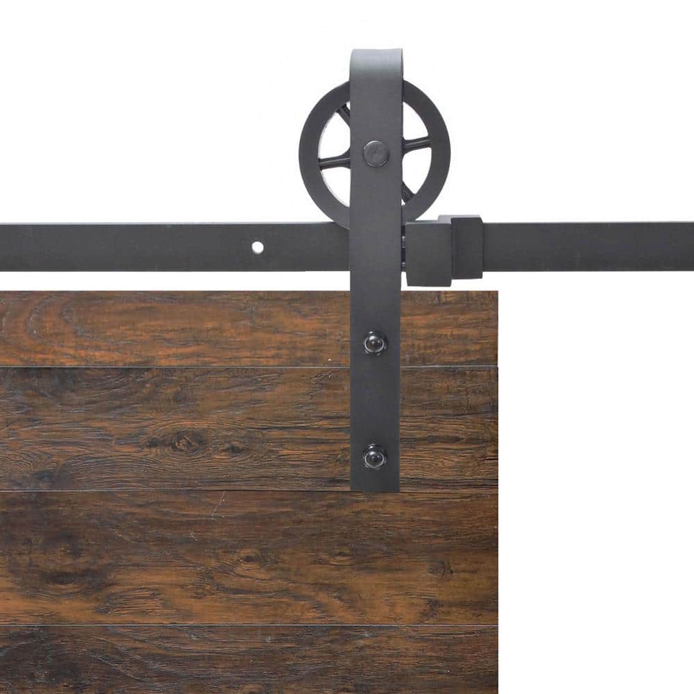 CALHOME Vintage Strap Industrial Wheel Steel Sliding Barn Wood Door ...
