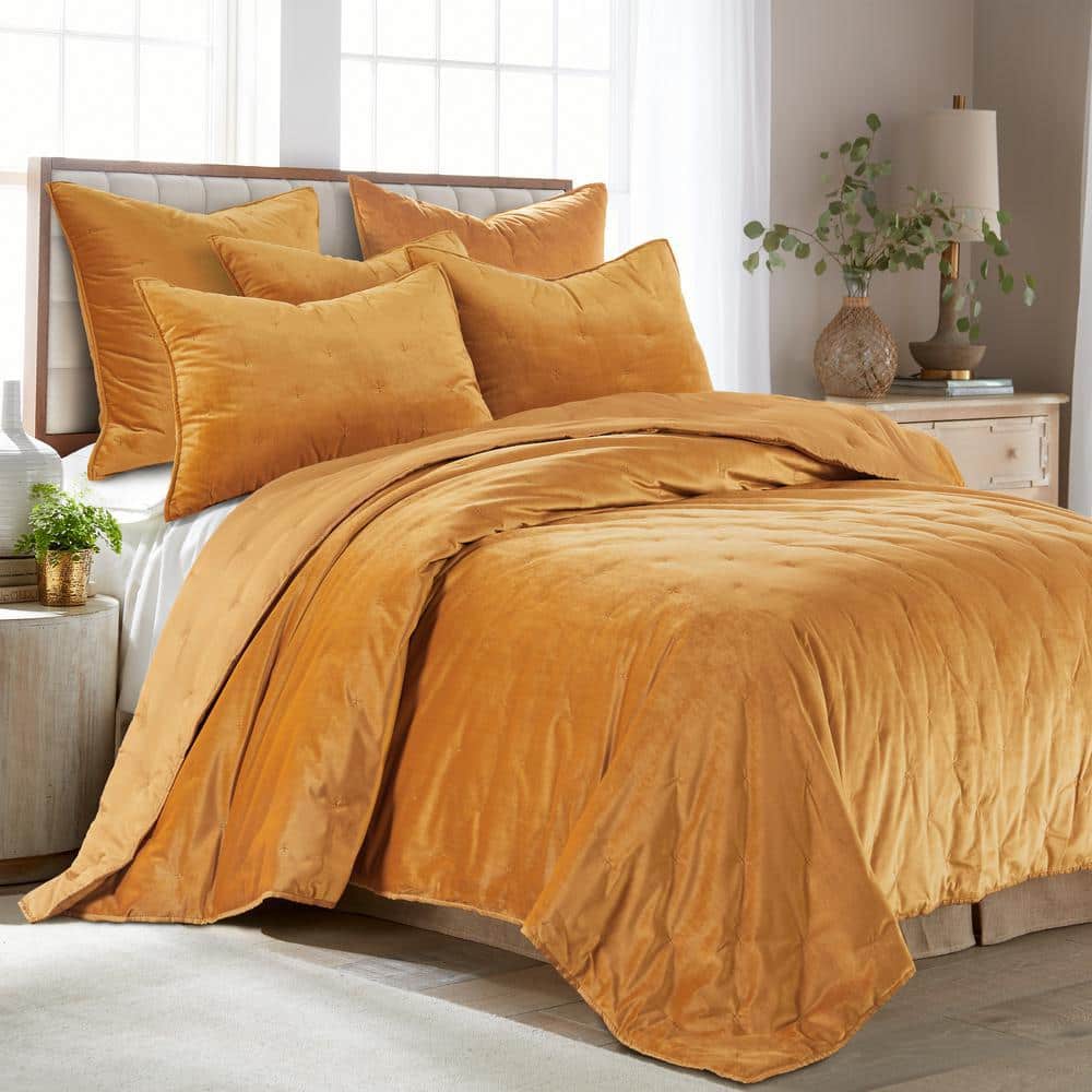 LEVTEX HOME Calabria Gold Dot Stitch Velvet Microfiber Standard Sham ...