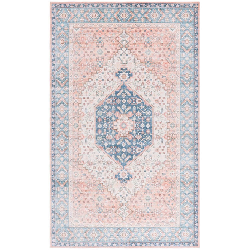 SAFAVIEH Arizona 5 ft. x 8 ft. Rust/Aqua Machine Washable Border ...