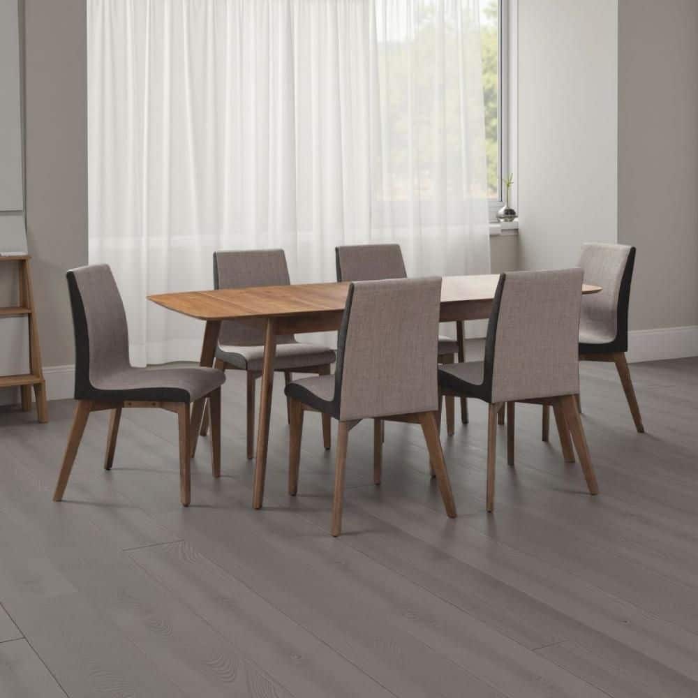 Benjara Bera 7-Piece Rectangle Shape Natural Walnut Brown and Gray Wood ...